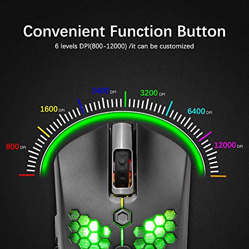 Lightweight Wired Gaming Mouse, 26 RGB Backlit Mice & 7 Buttons Programmable Driver ,PAW3325 12000DPI ,Ultralight Honeycomb Shell Ultraweave Cable Mouse Compatible with PC Gamers and Xbox and PS4