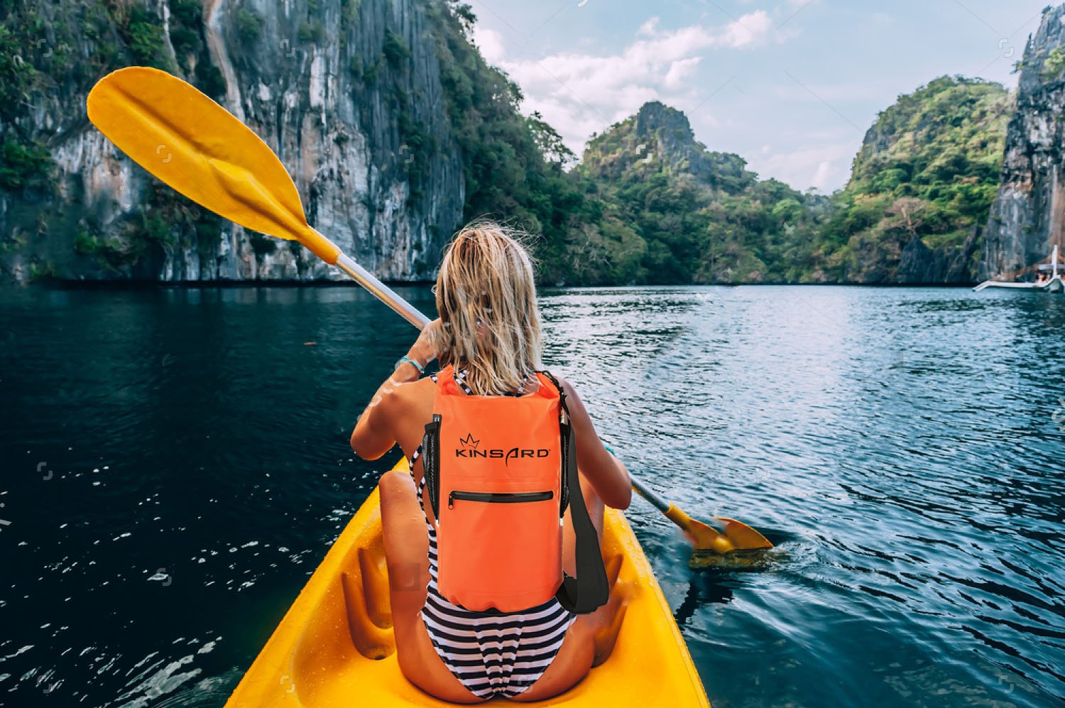 Kinsard Waterproof Dry Bags, Roll Top Sack, With Zipper, Side Pockets, and Adjustable Straps-Protects Valueables and All Gear, For Kayaking, Boating, Beach, Hiking, 10 Liter Dry Bag(Orange)