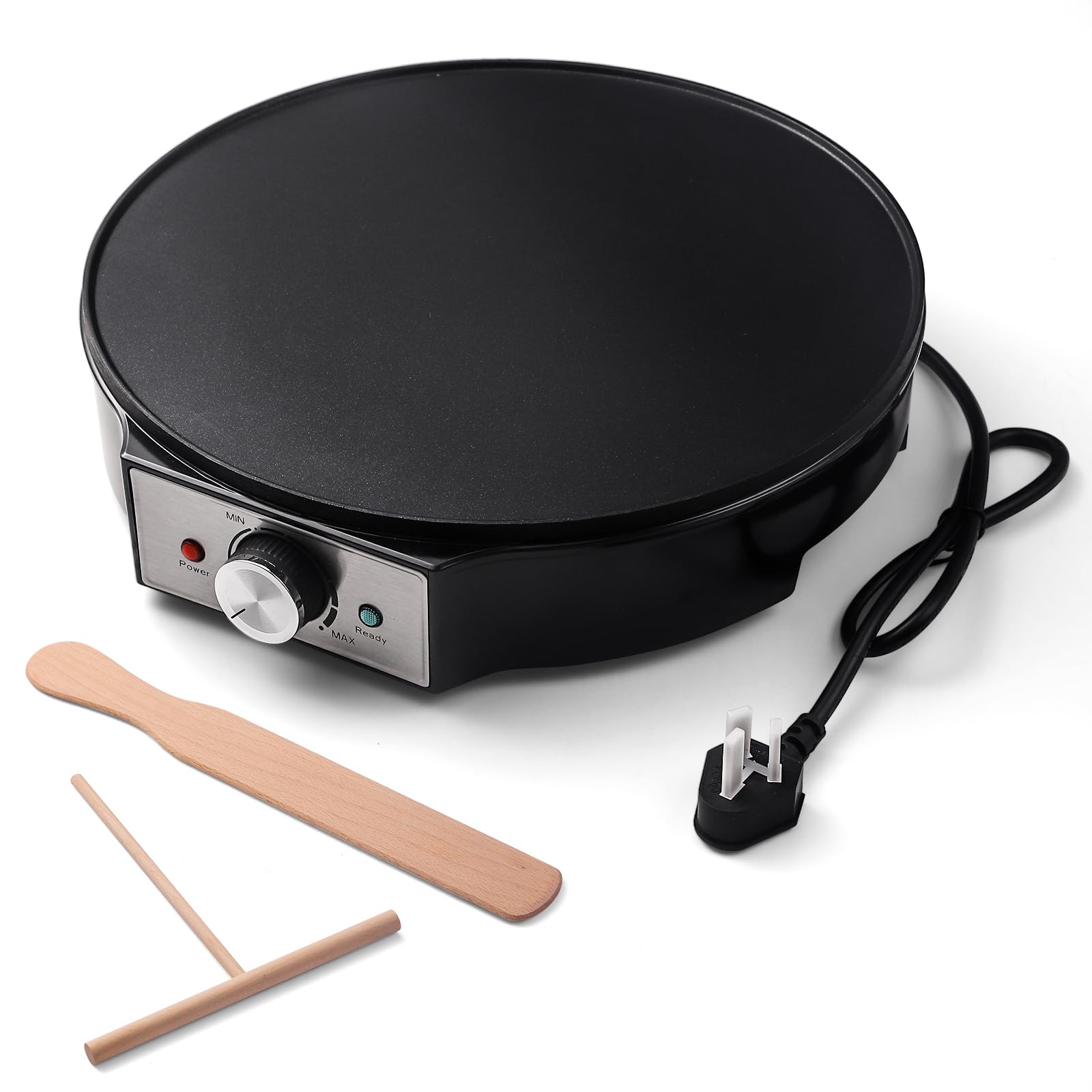 UVFAST Crepes Maker 12'', Electric Crepe Maker & Griddle, Non-Stick Crepe Pan, Crepe Machine with Crepe Spreader, Perfect for Crepes Roti, Tortilla, Blintzes, Pancakes, Adjustable Temperature, 1000W