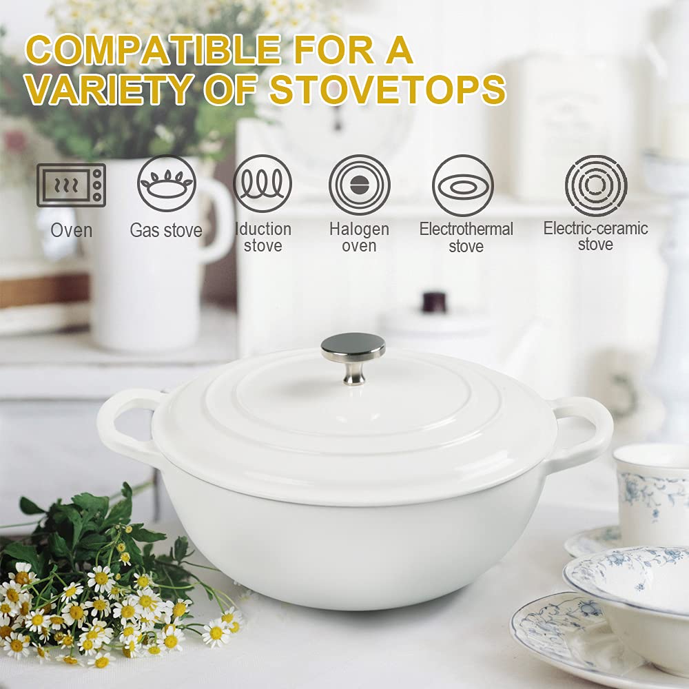M-COOKER 4.5 Quart Dutch Oven, Enameled Cast Iron Covered Round Dutch Oven with Lid, Casserole, Cookware Pot, French Oven, White