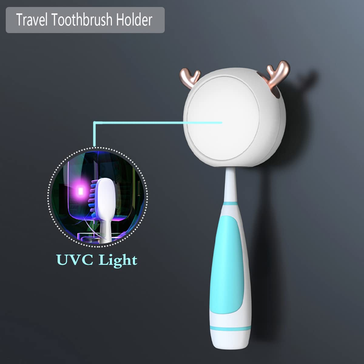 SHUKAN Toothbrush Case with Cover, Rechargeable Mini Toothbrush Holder, Removable Portable Wall Mount Toothbrush Holder for Bathroom Household Business Trip(Deer)
