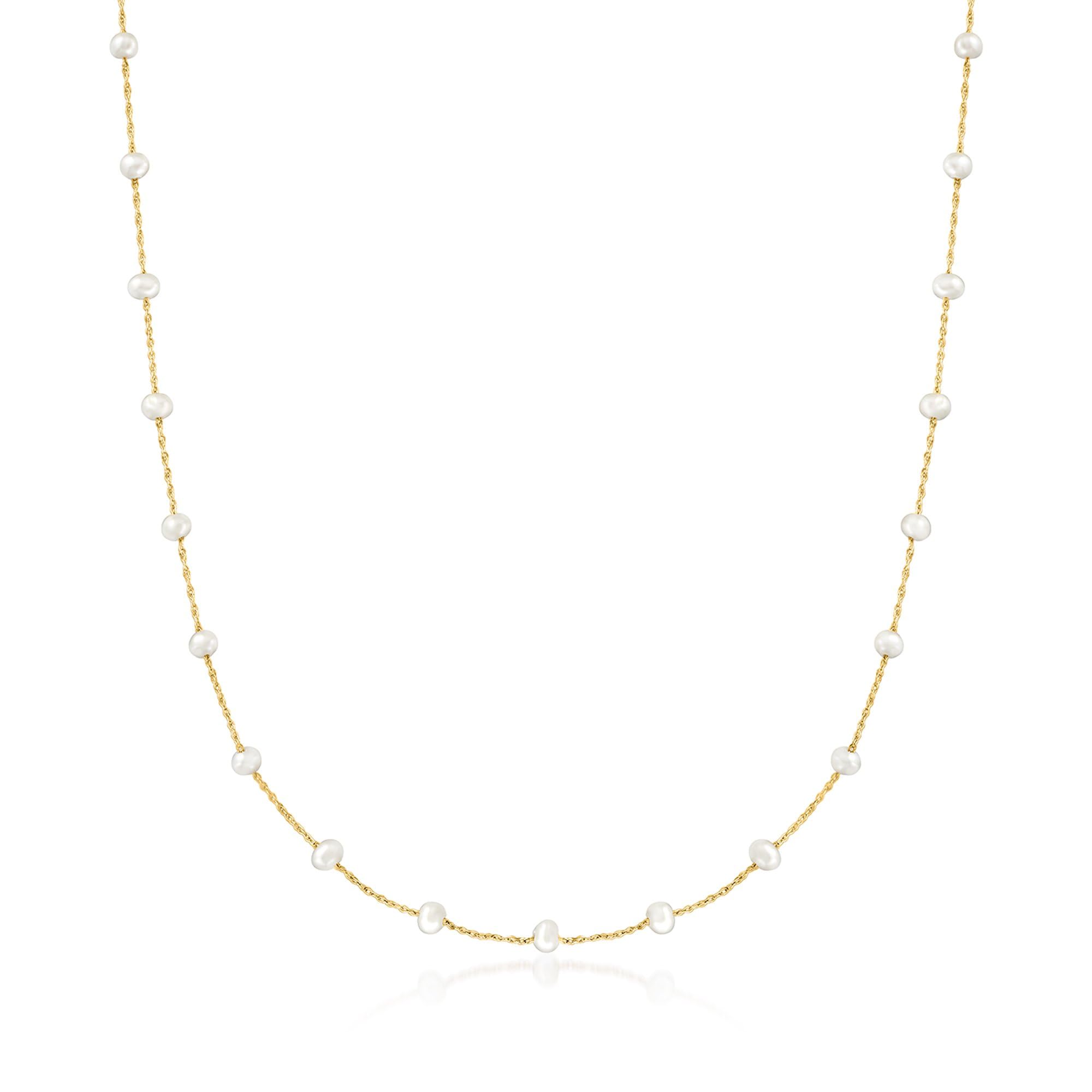 RS Pure by Ross-Simons 3-3.5mm Cultured Pearl Station Necklace in 14kt Yellow Gold. 16 inches