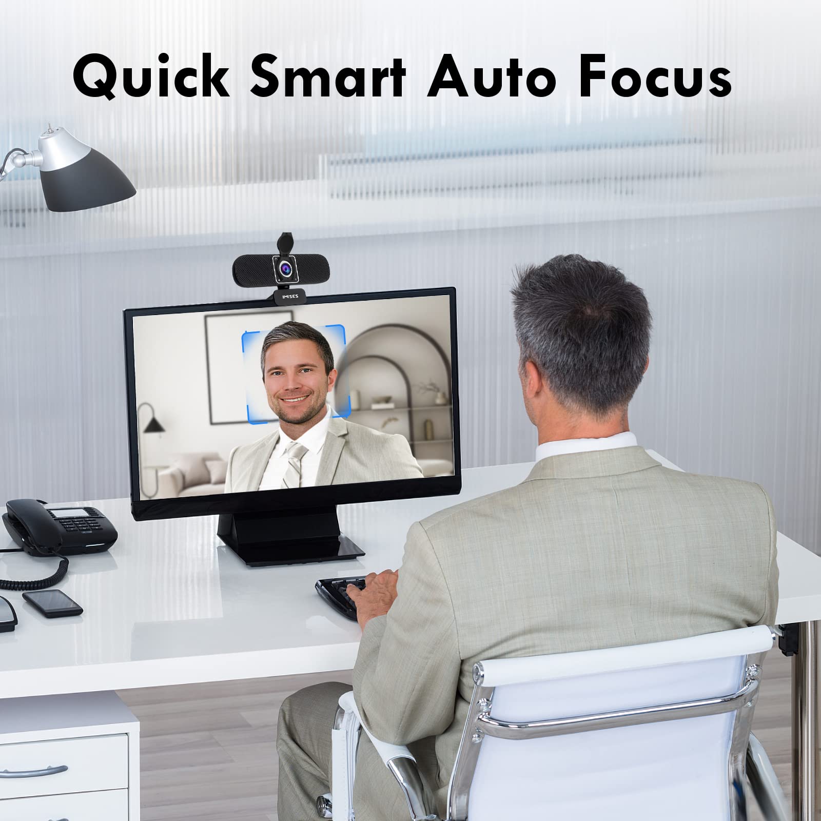 USB C Webcam, 2K Webcam with Microphone and Speaker, 3 in 1 Webcam with Auto Focus and White Balance, 90°Wide FoV, Laptop Camera with Privacy Cover, Plug & Play for Conference/Streaming/Video Calls