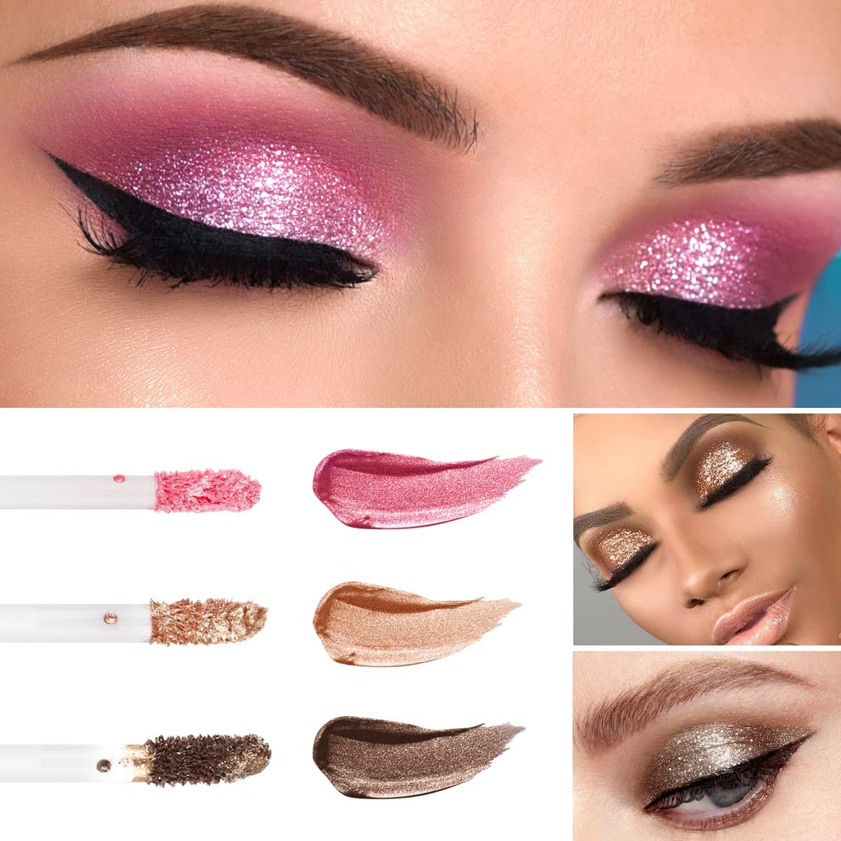 La Catrina DE'LANCI Liquid Glitter Eyeshadow,6 Colors Glitter Eyeshadow Liquid Set, Metallic High Pigmented Cosmetics Liquid Sparkle Eyeshadow Liquid Eye Makeup Christmas