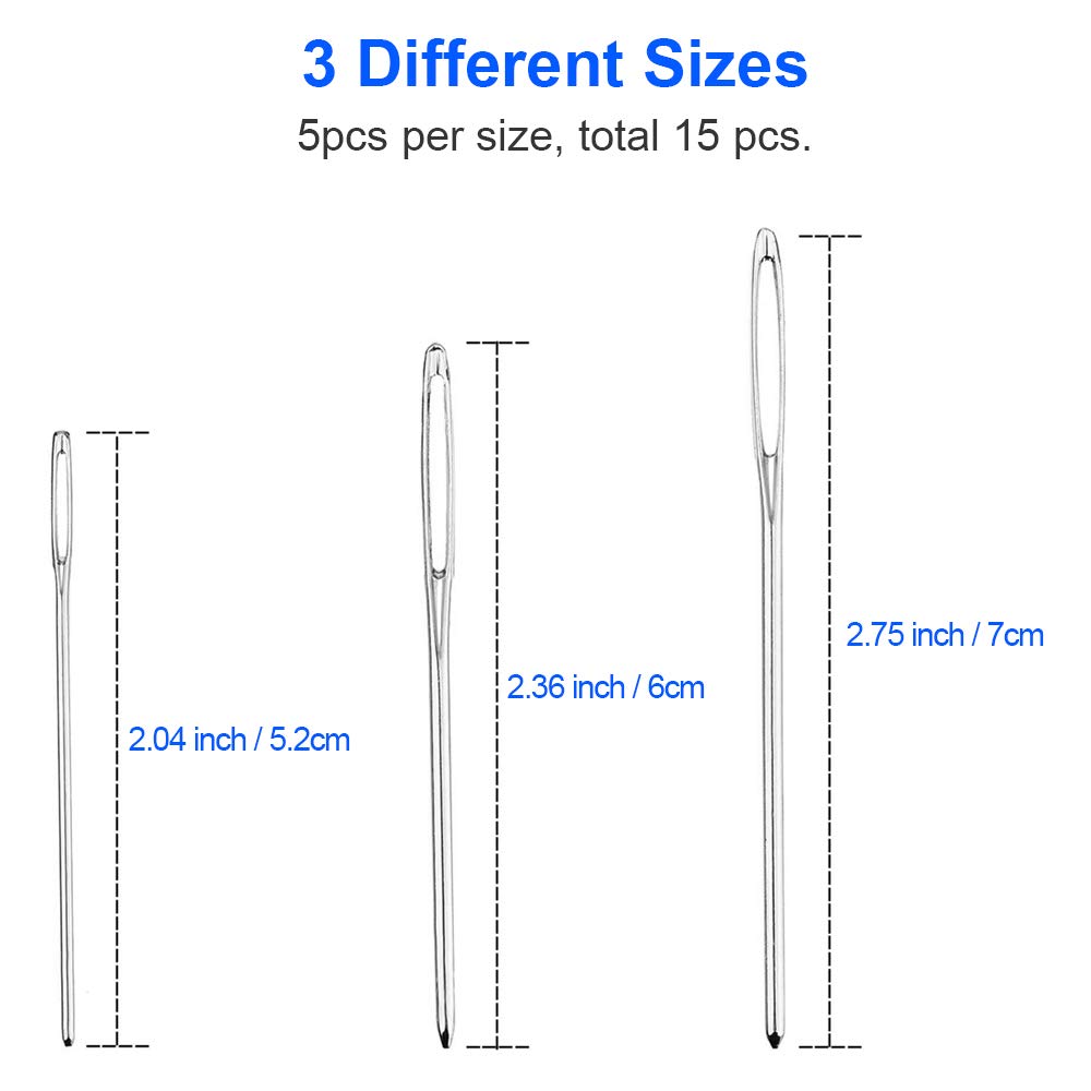 Large Eye Blunt Needles, 15 Pcs Stainless Steel Yarn Knitting Needles, Extra Large-Eye Yarn Sewing Needles, Knitting Darning Needles with Clear Bottle, Suitable for Crochet Projects, Silver