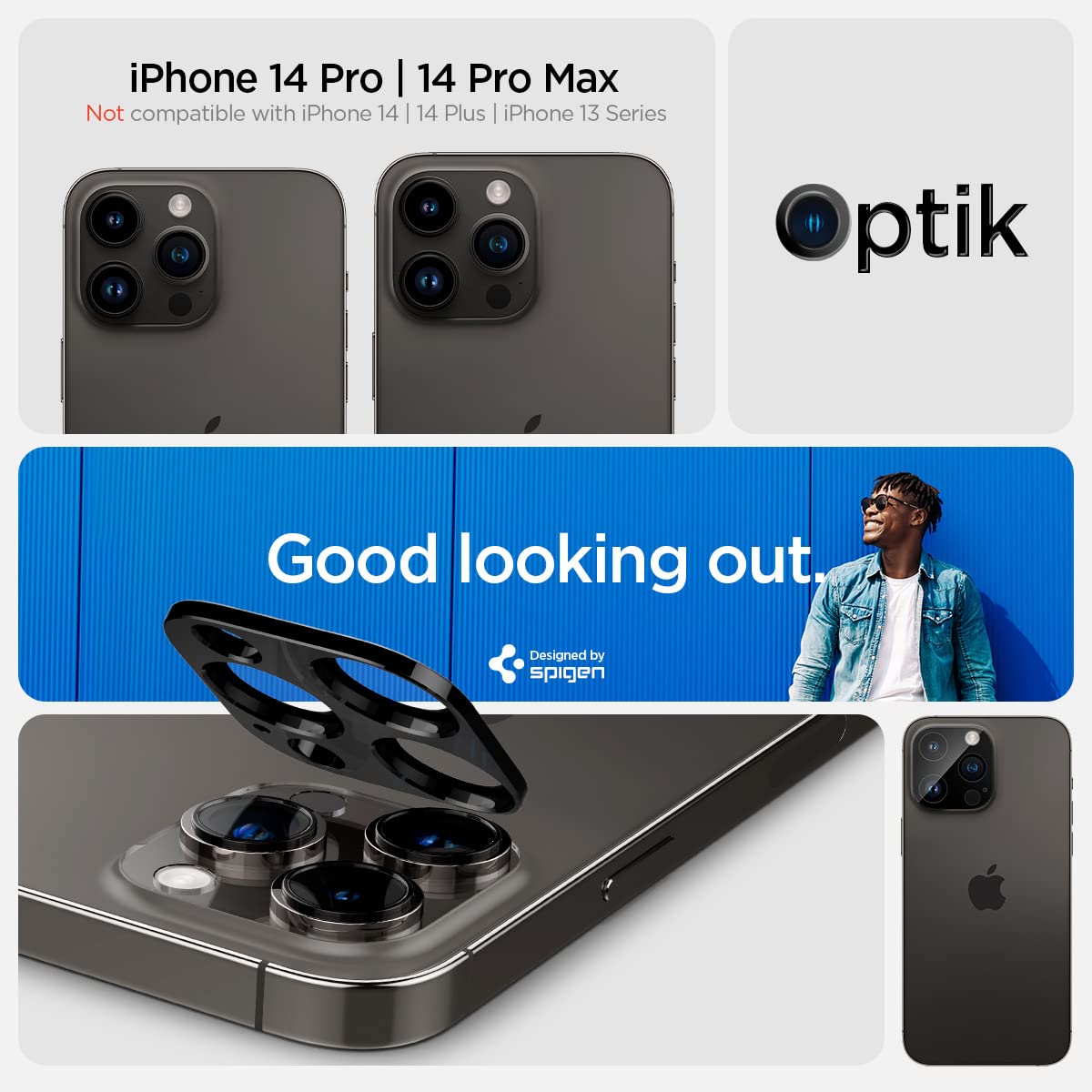 Spigen Camera Lens Screen Protector [GlasTR Optik] Designed for iPhone 14 Pro Max/iPhone 14 Pro [Case Friendly] - Black [2 Pack]