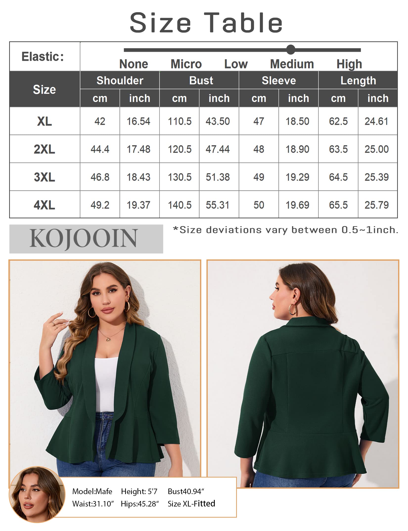 KOJOOIN Women Plus Size Casual Blazer Open Front Long Sleeve Work Office Cardigan Jackets Dark Green 2XL