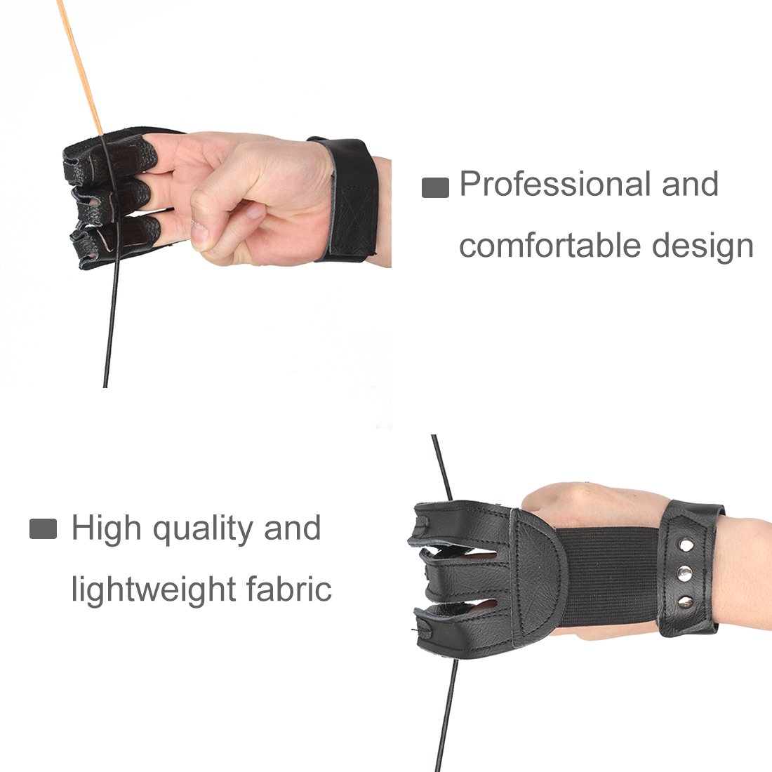 KRATARC Adult Youth Archery Leather Gloves Finge Arrow Bow Archery Accessories (Black-Youth Size)