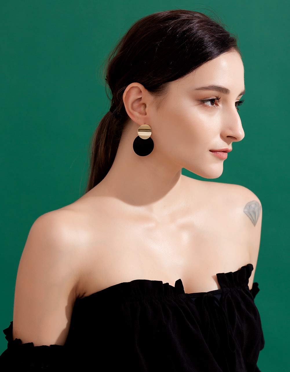 LILIE&WHITE Round Curved Drop Earrings With Radiant Golden Discs For Women