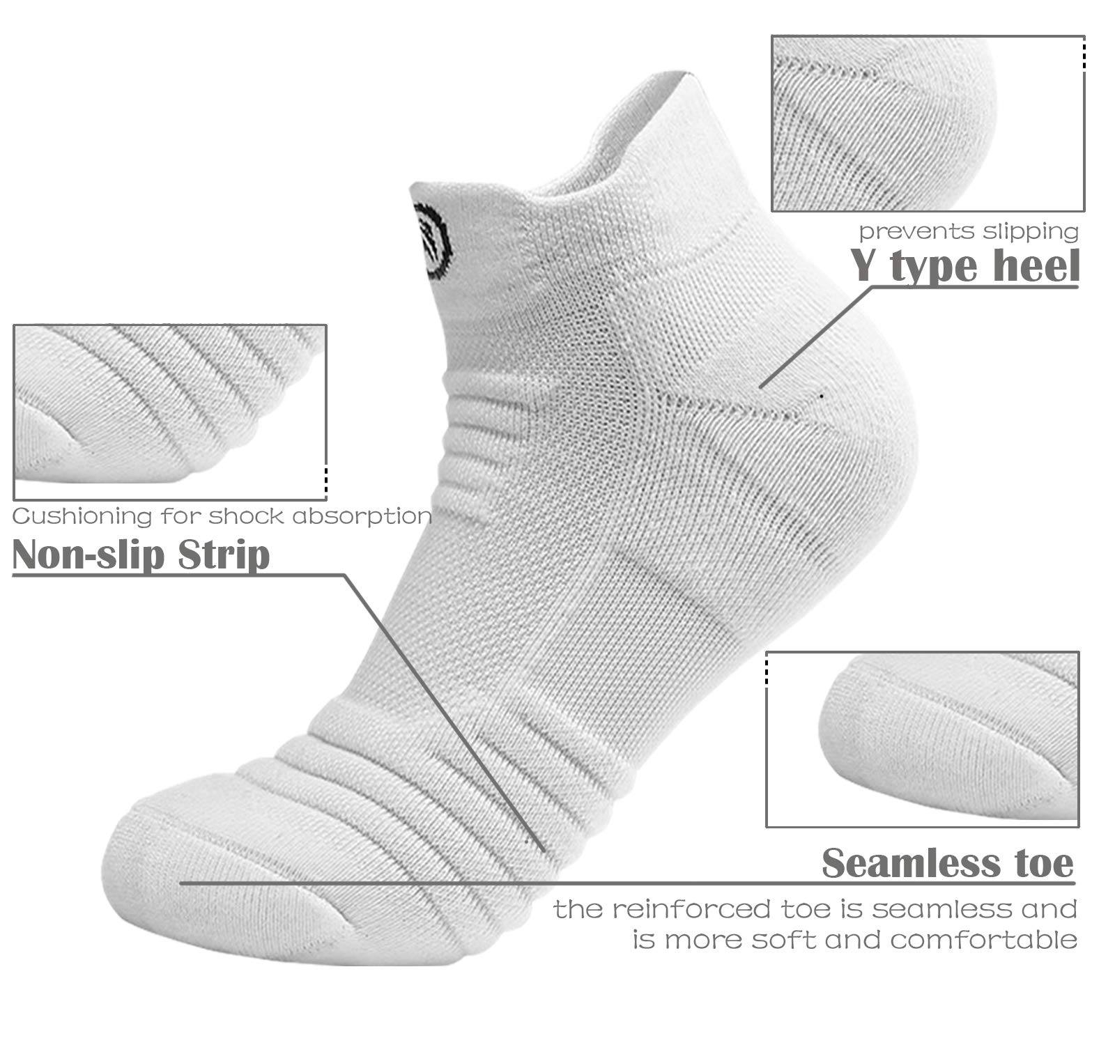 MAAMPU 6 Pairs Running Socks/Hiking Cushion Socks,Breathable Athletic Socks Thick Cushion Socks-White(short)-Medium