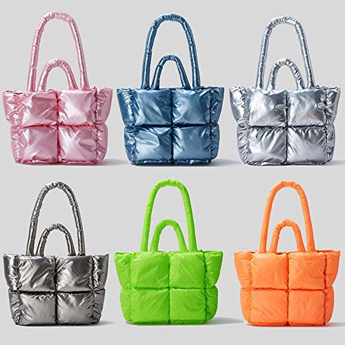 Puffer Tote Bag Quilted Tote Bag for Women Down Fall Winter Handbag Puff Bag Aesthetic Shoulder Bag Stuffing Pillow Bag (X-Orange)