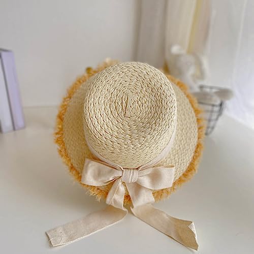 Light Hat for Kids Children's Girls Sunscreen Hat Summer Bow Sun Hat Hat Braided Hat Beach Hat Sun Hat (Beige, One Size)