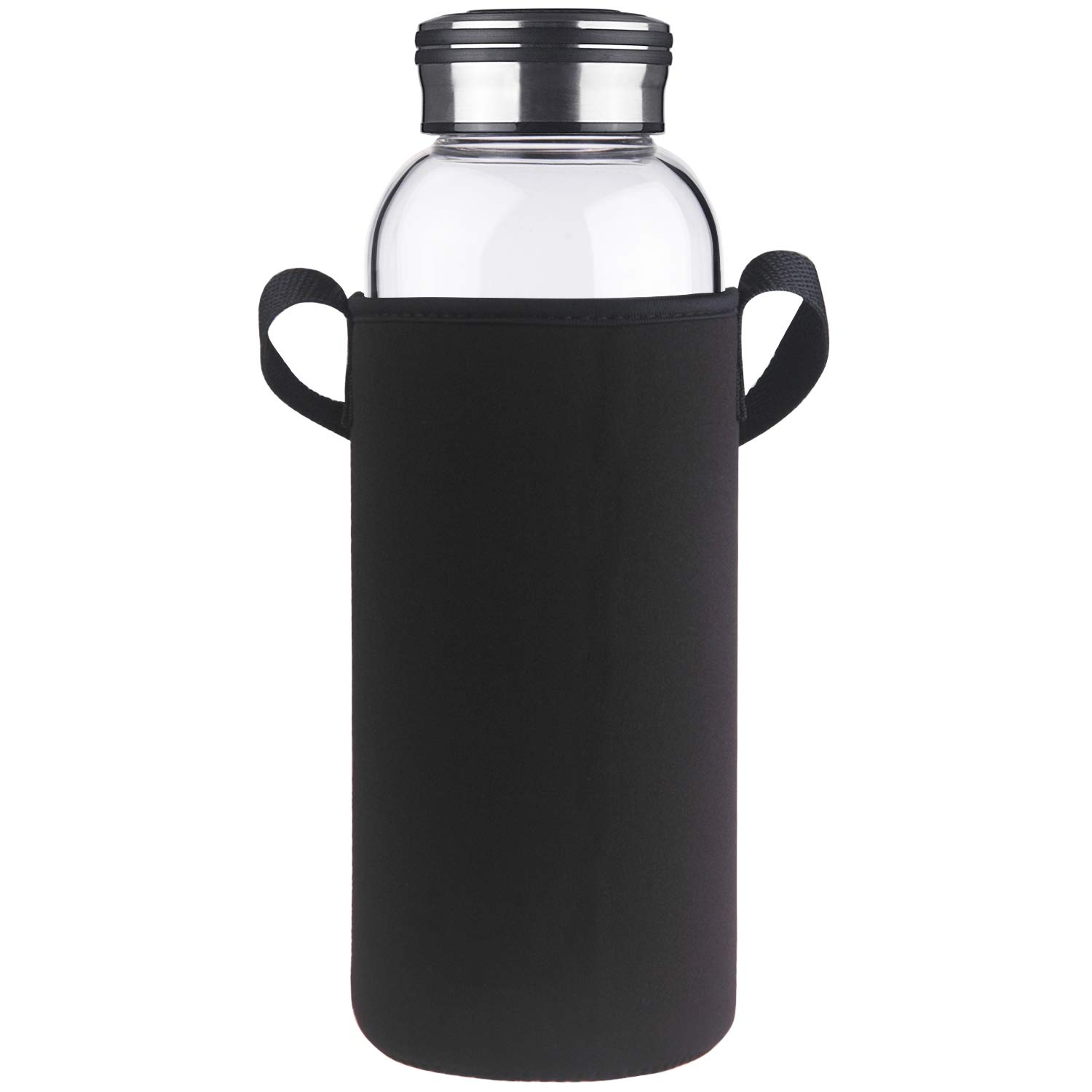 Large Glass Water Bottle with Neoprene sleeve 1500 ml (Black)