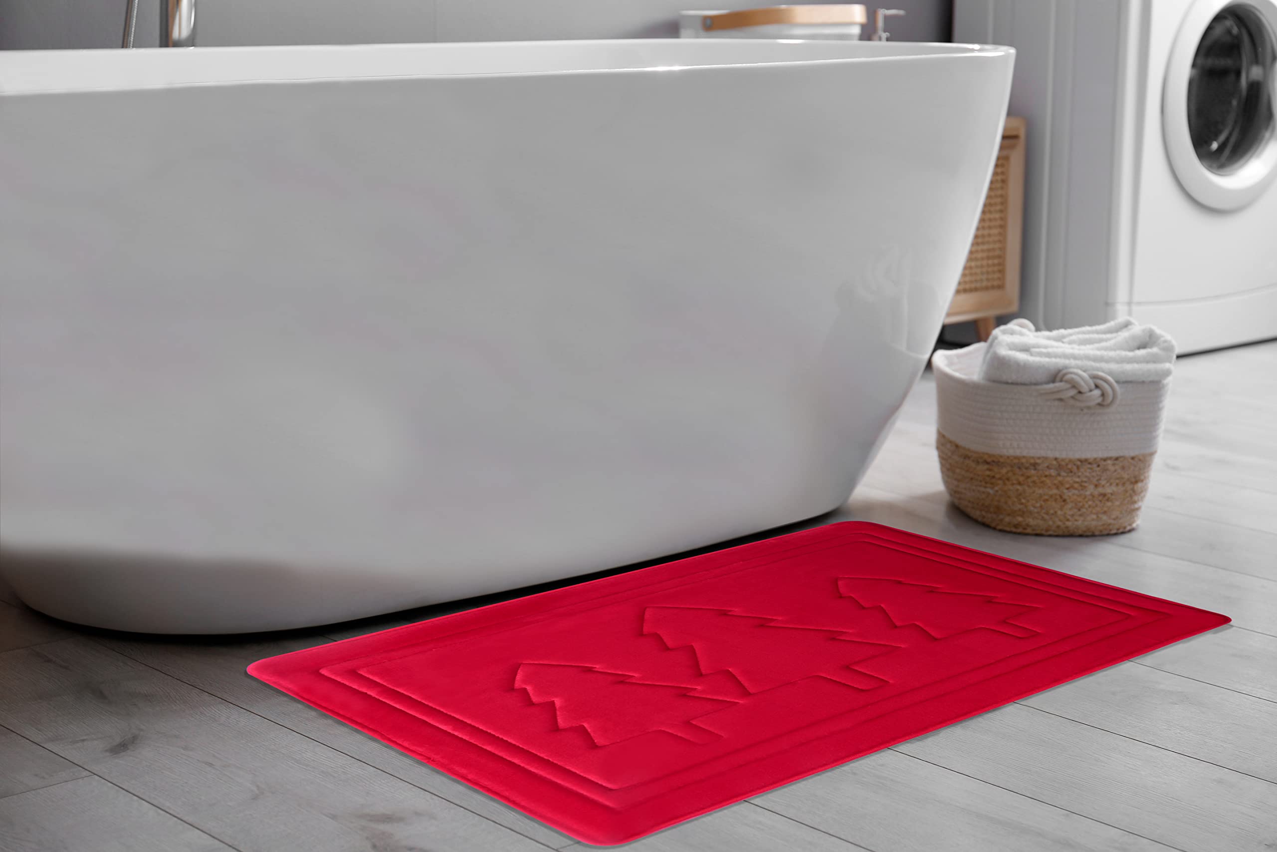 Serafina Home Luxury Holiday Trees Christmas Red Memory Foam Anti Fatigue Bathroom Floor Mat Rug Kitchen Foyer Office Entry Way