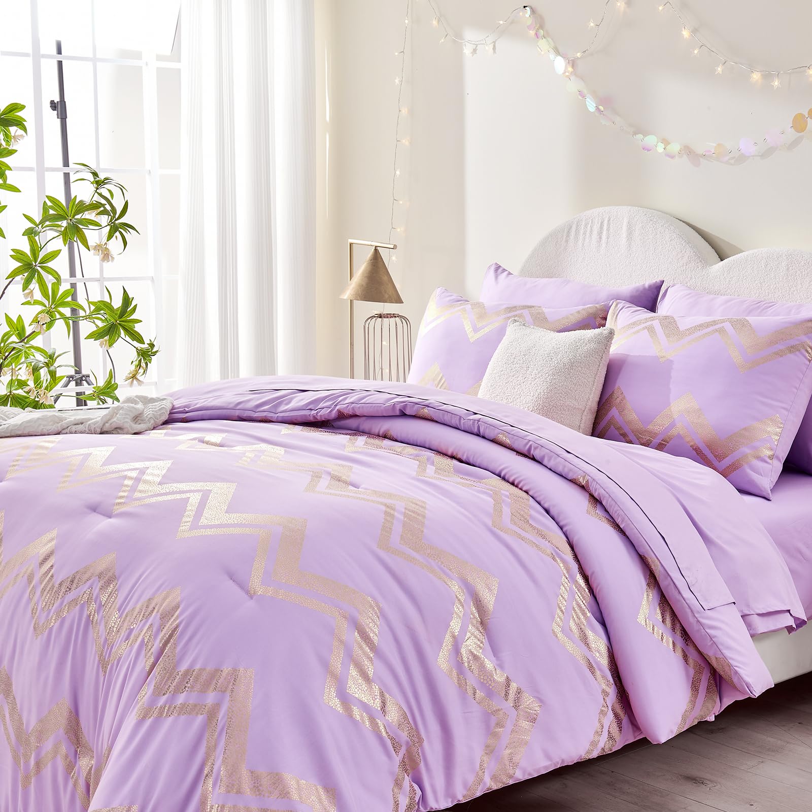 Wowelife 6 Piece Purple Twin/Twin XL Comforter Set for Girls Twin Bedding Sets Lavender Bedding Bed in A Bag Twin Bed Sets with Comforter, Flat Sheet, Fitted Sheet, 1 Pillowcase and 2 Pillow Shams