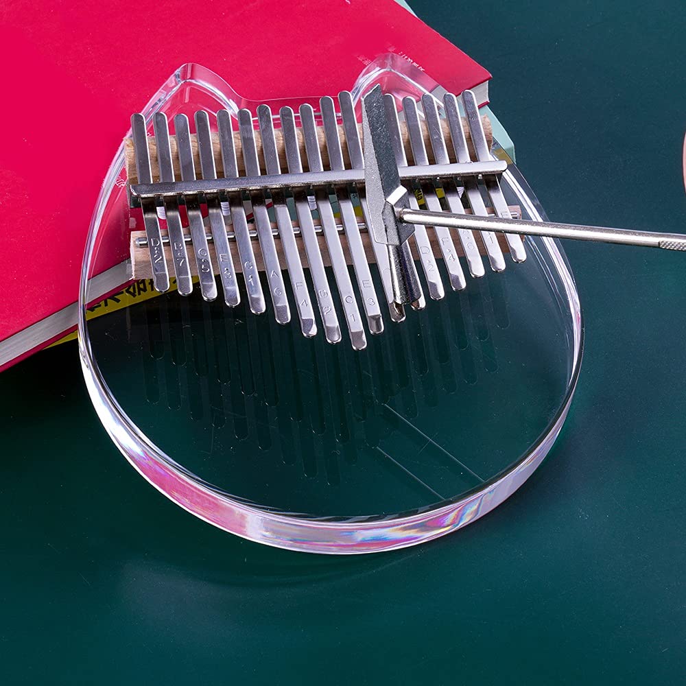 SDGH 17 Keys Transparent Acrylic Thumb Piano with Carry Case Tuning Hammer Stickers Cleaning Cloth Finger Piano