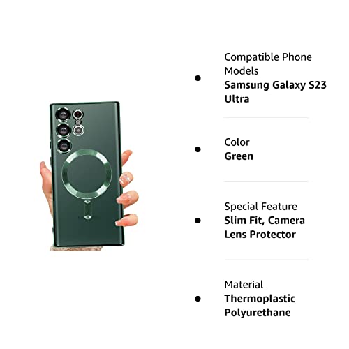 WPCase Magnetic Clear Case Designed for Samsung Galaxy S23 Ultra Green with [Camera Lens Protector & Compatible with MagSafe] Electroplated Soft TPU Shockproof Anti-Scratch Phone Case for Women Men