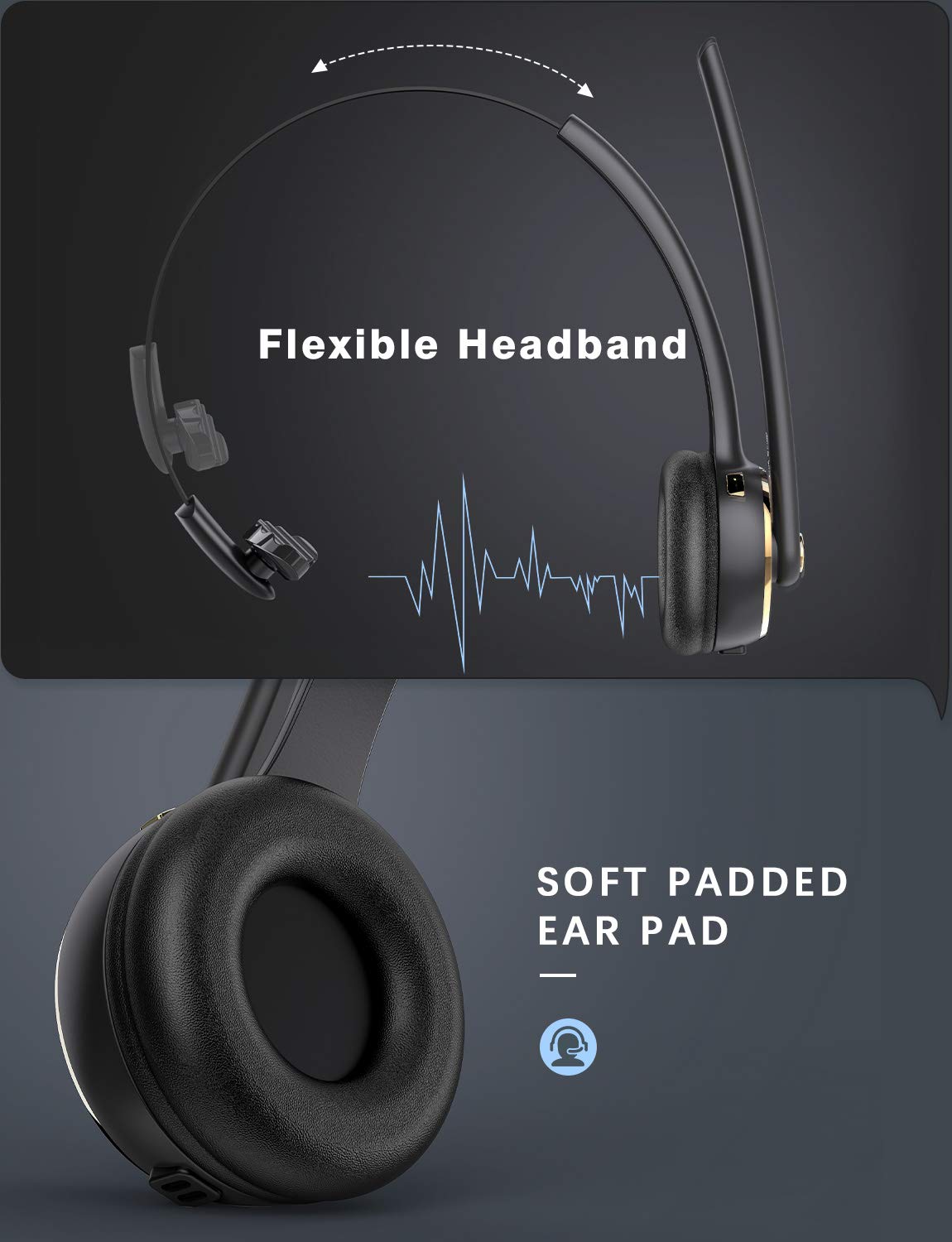 Sookity Bluetooth Headset with Microphone, Trucker Bluetooth Headset Noise Canceling Microphone, Hands-Free Wireless Headphones with Charging Base for Cell Phones/Skype/Office