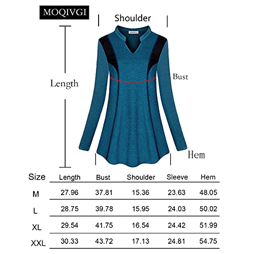 MOQIVGI Active Wear Outfits for Women Tops Long Sleeve V Neck Casual Soft Lightweight Workout Polo Shirts Blue X-Large