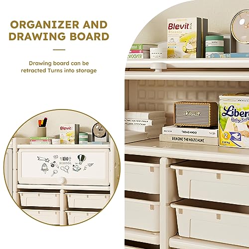Wohh Kids Toy Organizer, Multi-Functional Bookshelf and Toy Box, Closed Cabinet and Pull-Out Drawer for Playroom, Children's Bedroom and Nursery (7 Bins + 2 Cabinets)