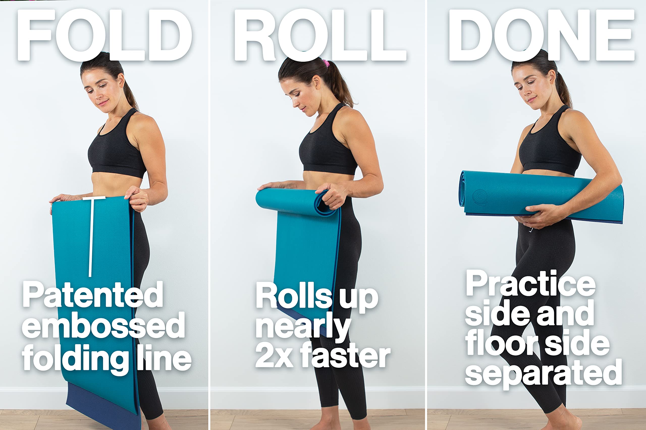Koru Fold & Roll Yoga Mat (Teal/Navy Blue)