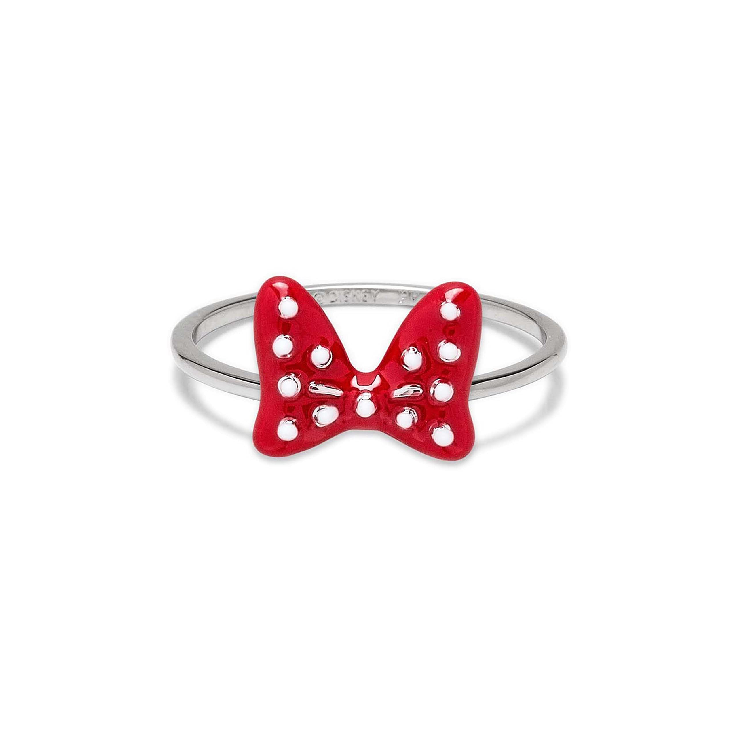 Pura Vida Silver Plated Disney Minnie Mouse Polka Dot Bow Ring - Brass Base, Rhodium Plating - Size 6
