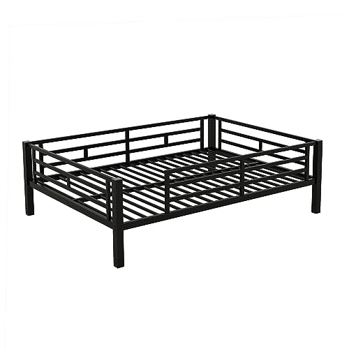 SIYSNKSI Full Size Convertible Bunk Bed with 2 Drawers, Metal Bunk Bed Frame with Ladder and Safety Guardrail for Kids Teens Boys Girls Bedroom, No Box Spring Needed