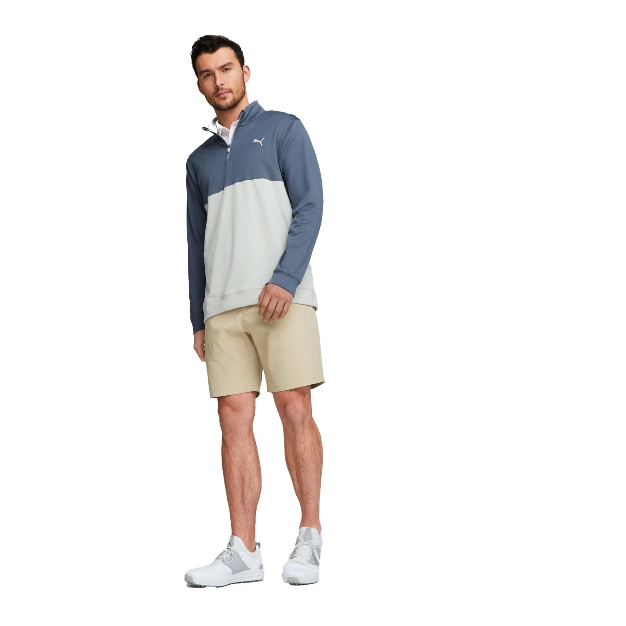 PUMA GOLF Men's Standard Gamer Colorblock 1/4 Zip, Hot Coral-high Rise, Large