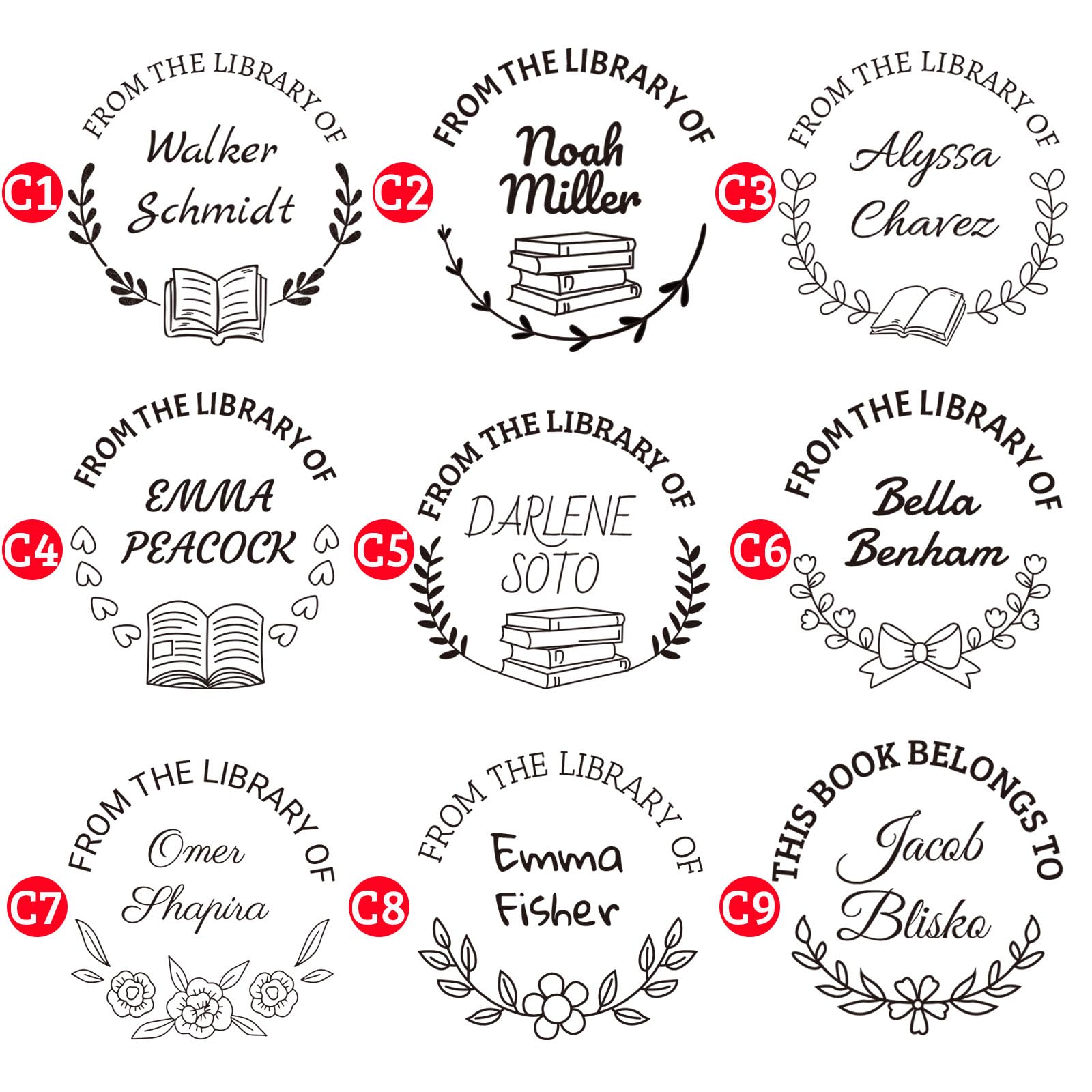Library Book Stamp,Personalized Round Book Stamps,Up to 9 Stamp Shell Colors, 5 Ink Colors (Custom Library Stamp)