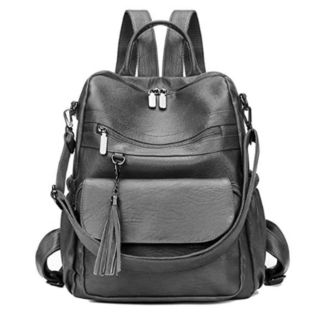 Leparvi Women Backpack Purse PU Leather Rucksack Convertible Tassel Handbag College Travel Shoulder Tote Bag (Gray)