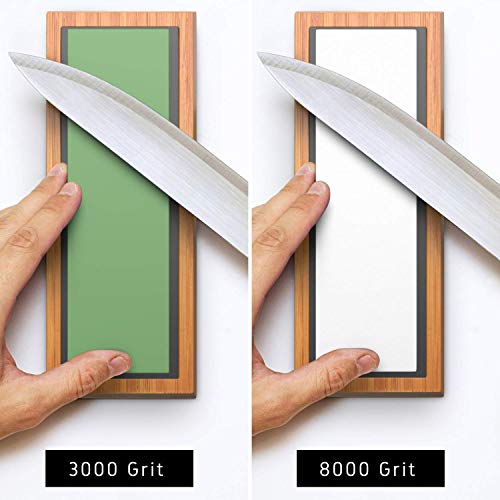 Sharp Pebble Premium Whetstone Knife Sharpening Stone 2 Side Grit 3000/8000 Wetstone Kit -Wet Stone Kitchen Knife Sharpener with Non-Slip Bamboo Base & Flattening Stone