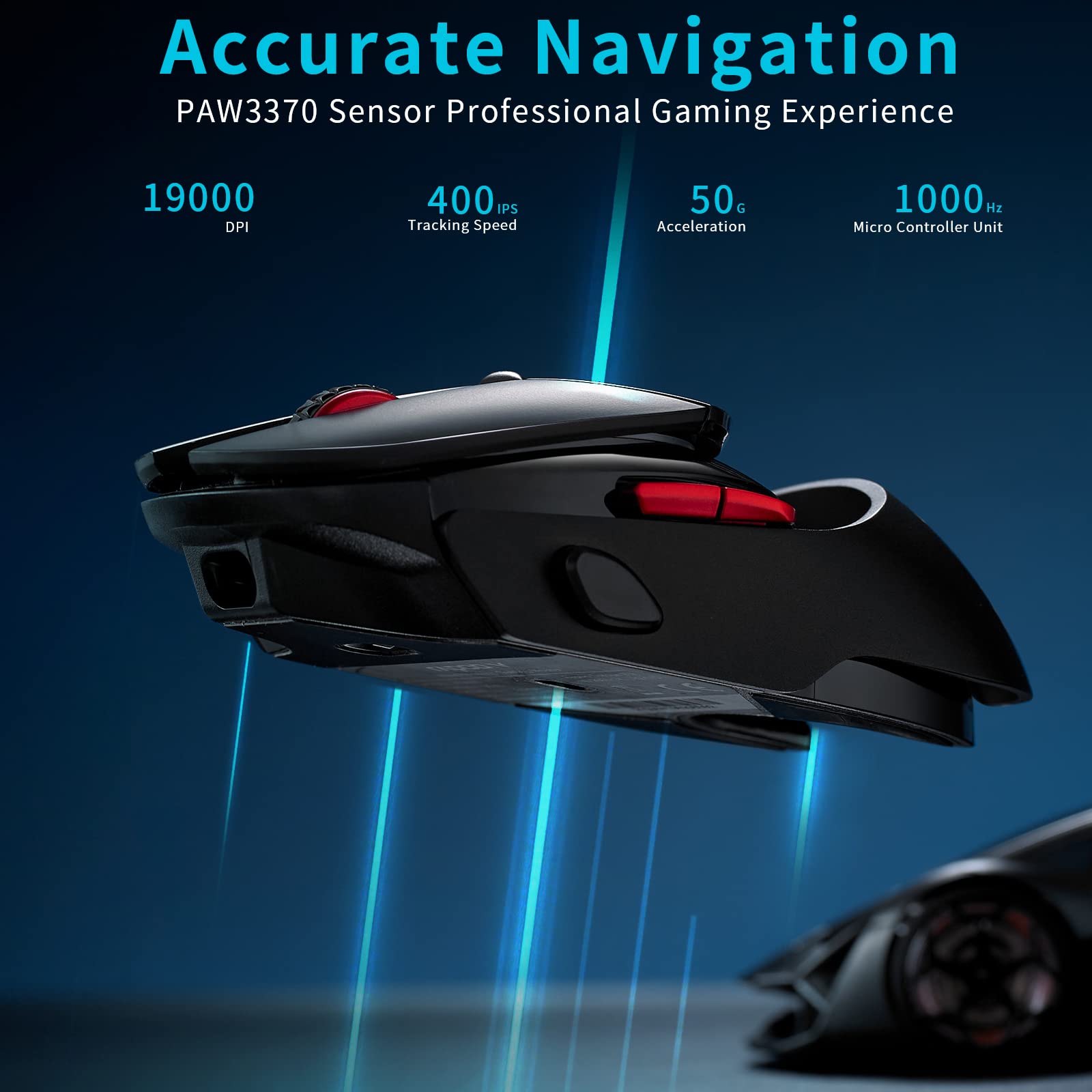 Rapoo VT960S High Performance Wireless Gaming Mouse PAW3370 Sensor 19000 DPI, OLED Display Wired/Wireless Modes with Lightsync RGB, 9 Programmable Buttons, On-Board Memory for PC Computer Laptop