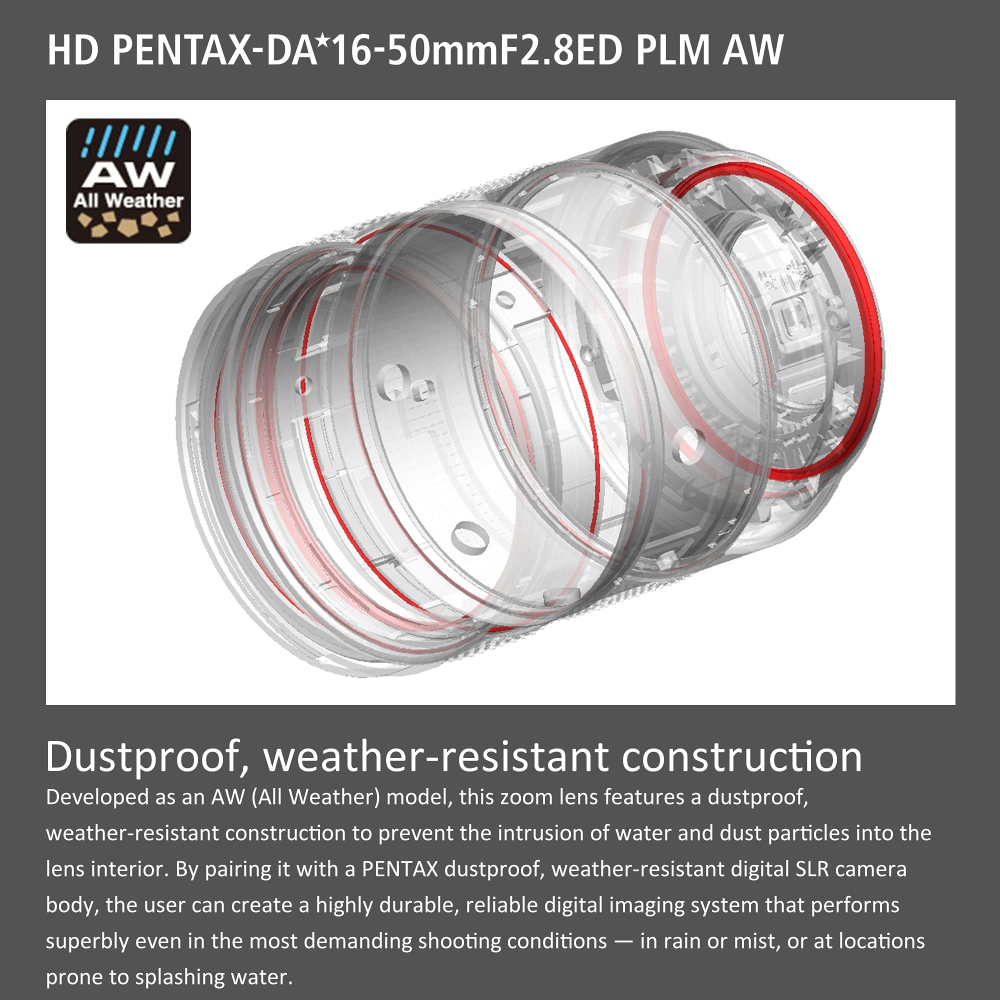 Pentax HD 16-50mm F2.8ED PLM AW Large-Aperture Standard Zoom Lens [High-Speed AF] [High-Performance HD Coating] [Dust-Proof/Weather-Resistant Construction] [Circular Diaphragm] (28030)