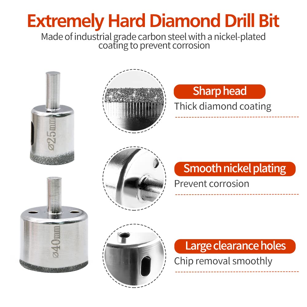 Mdvora Diamond Drill Bits, 15pcs Diamond Hole Saw(1/4''-2'') with Adjustable Hole Saw Guide Jig Fixture, Tile Hole Saw Set for Ceramic, Glass, Porcelain, Marble