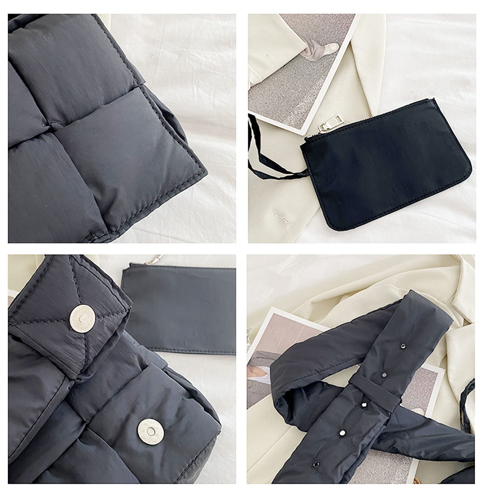 Puffer Bag,Man Women Oblique Span Quilted Puffy Down Padded Clutch Handbags Shoulder Bag, Trendy Purse (black)