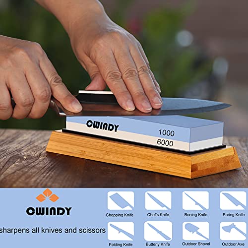 Sharpening Stone Whetstone Kit Dual Sided 1000/6000 Grit Professional Whetstone Knife Sharpener Stone Wet Stone Set Nonslip Bamboo Base, and Fix Stone