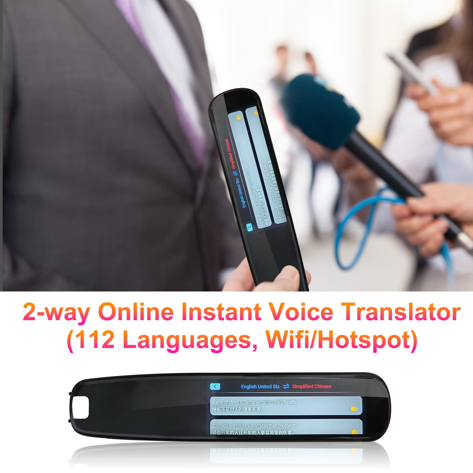 Upgraded Translation Pen Scanner, Text to Speech Device, OCR Digital Pen Reader, Exam Reading Pen for Students, Dyslexia, Wireless Language Translator for Travelers & International Business Personnel
