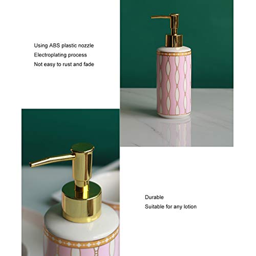 Liquid soap Box Ceramic Soap Dispenser Set Mug Toothbrush Holder Soap Dish and Practical Tray 6 Sets of Creative Fashion Wedding Housewarming Soap Bottle (Color : Blue) (Pink B)