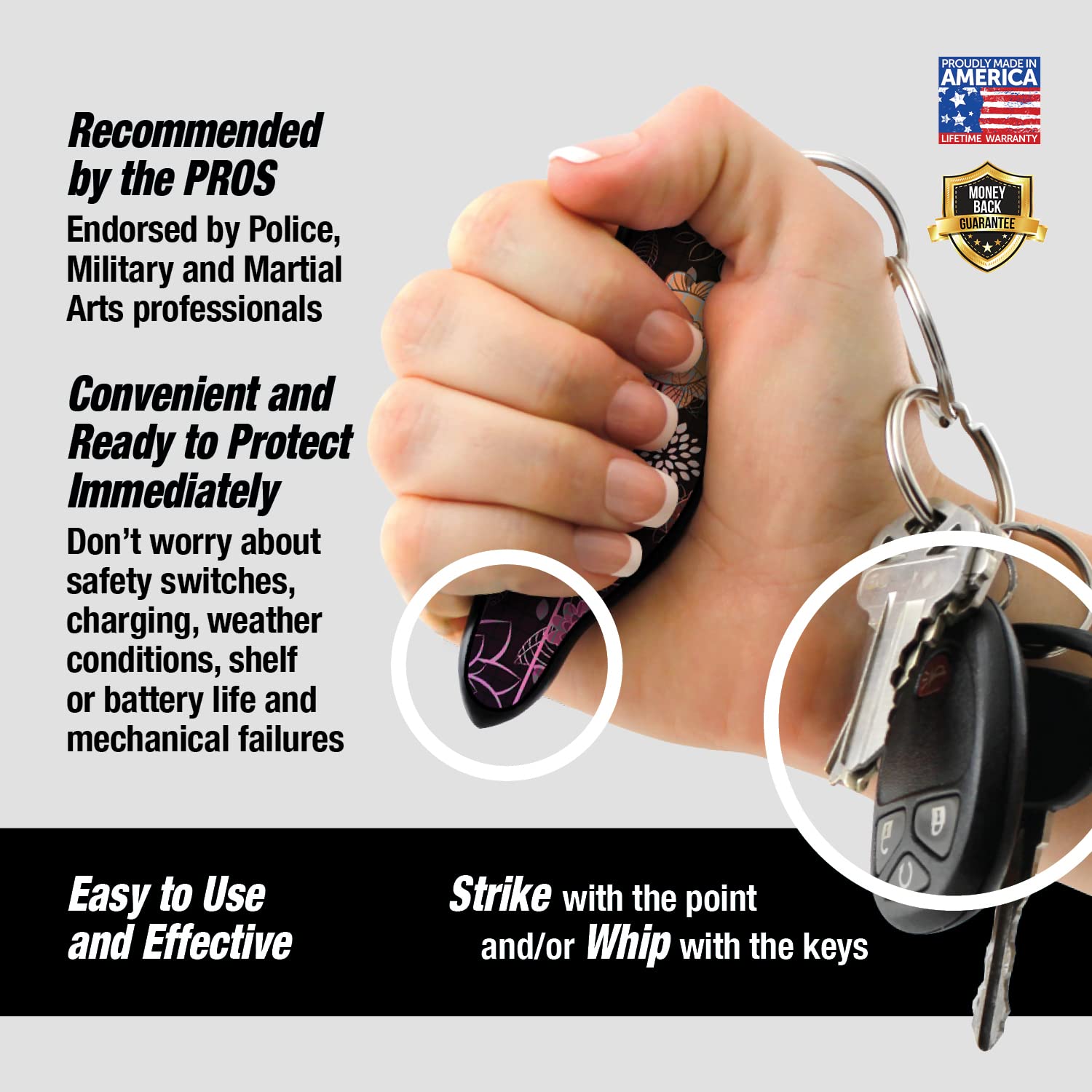 MUNIO Kubaton + Sabre Pepper Spray Safety Keychain for Women Set, Made in USA