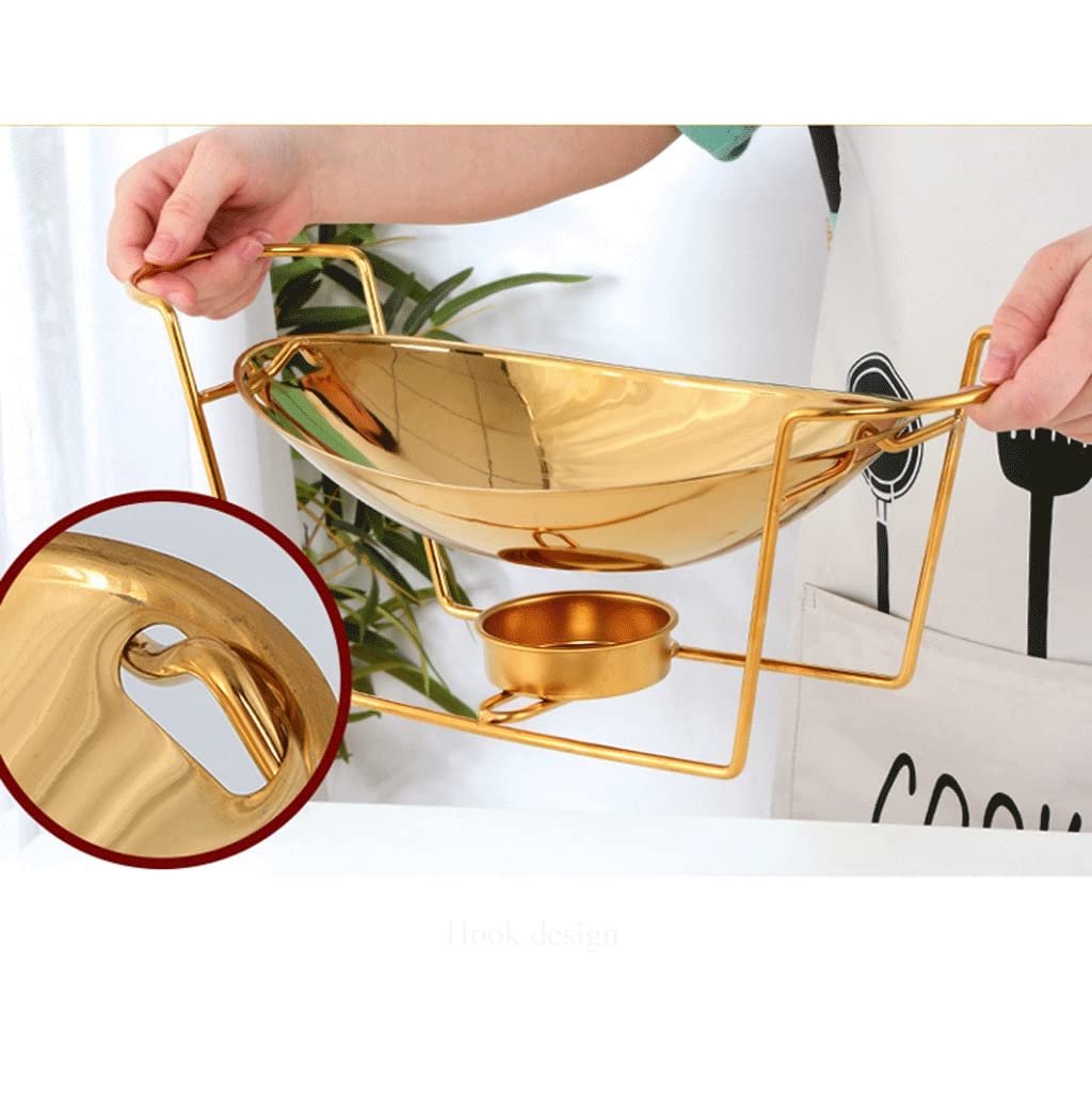 SEASD Household Stainless Steel Dry Hot Pot With Holder Small Chafing Dish Solid Fuel Boilersmall Warmer ( Color : Rose Gold , Size : 38.5*14.5*10.5cm )