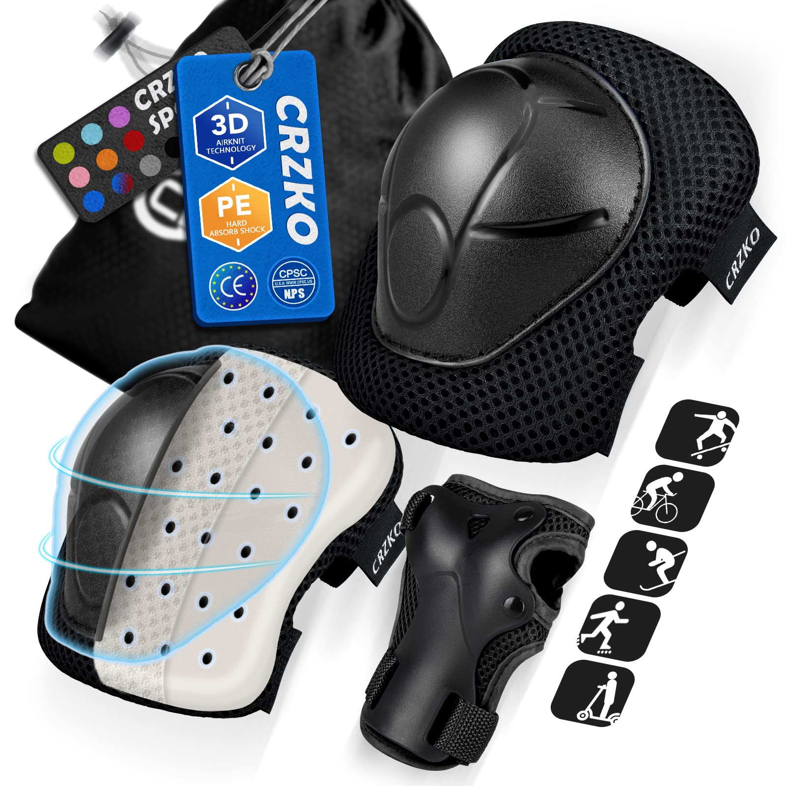 Knee Pads for Kids,Kids Knee Pads and Elbow Pads Set Child Youth 3-15 Years W/Adjustable Strap for Roller Skates Skateboard Inline Skatings Scooter