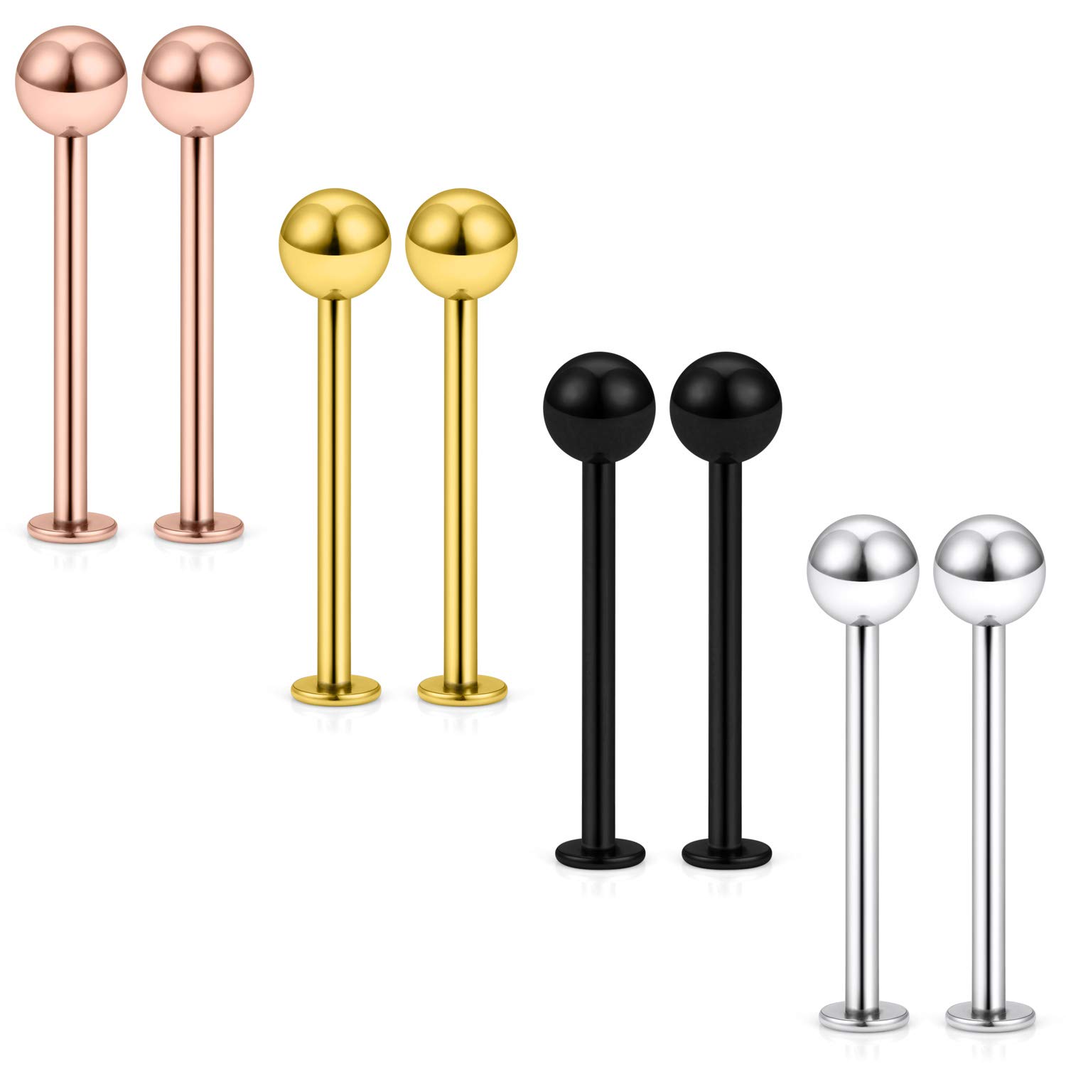 Kridzisw 16G Cheek Tongue Piercing Jewelry Flat Back Cheek Dimple Tongue Rings Stainless Surgical Steel Long Bar Ashley Lip Labret Rings Stud Piercing Jewelry Women Men 19mm Silver Black Rose Gold