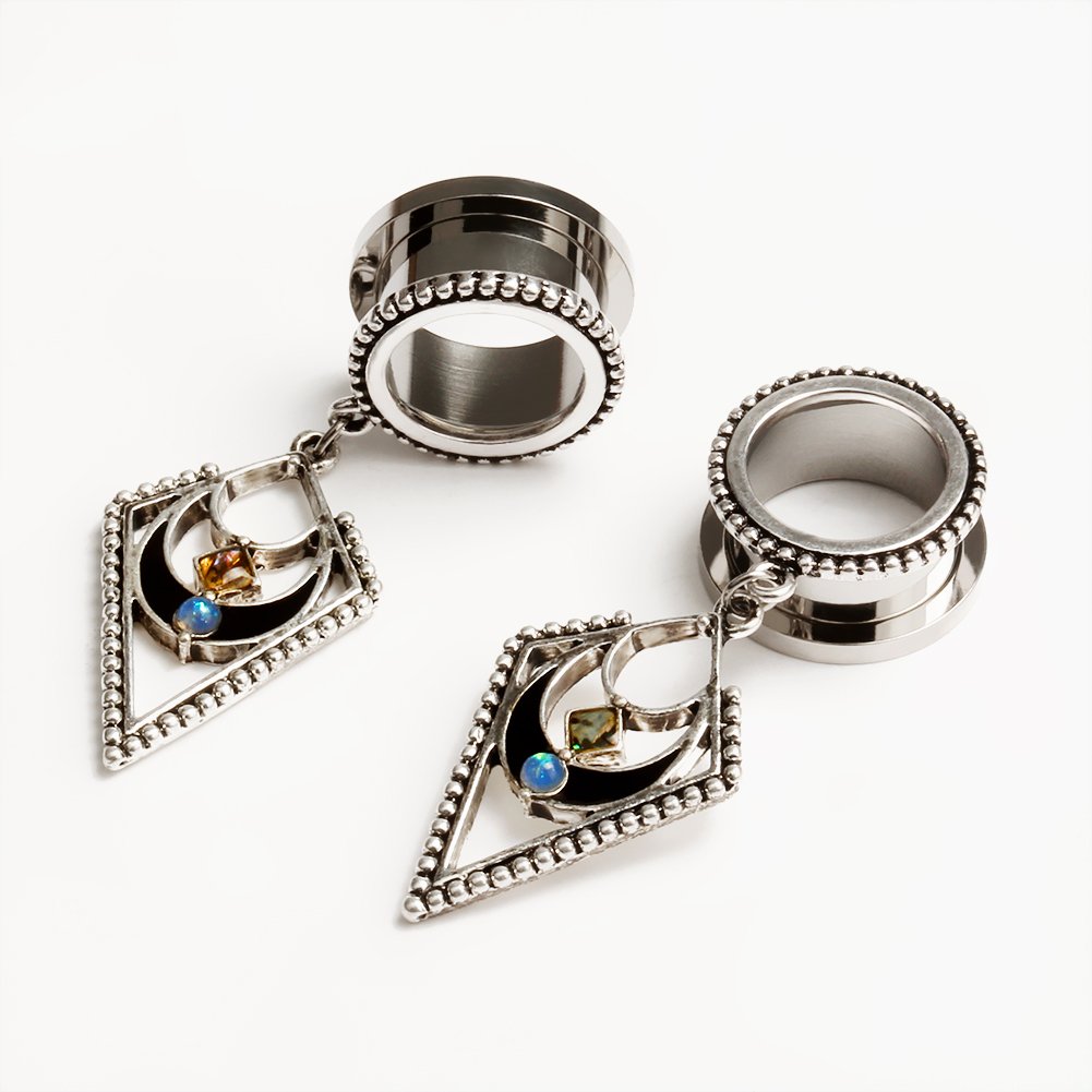 KUBOOZ Popular Dangle Pendant Jewelry Opal Stainless Steel Screw Bck Ear Plugs Tunnels Gauges 0g