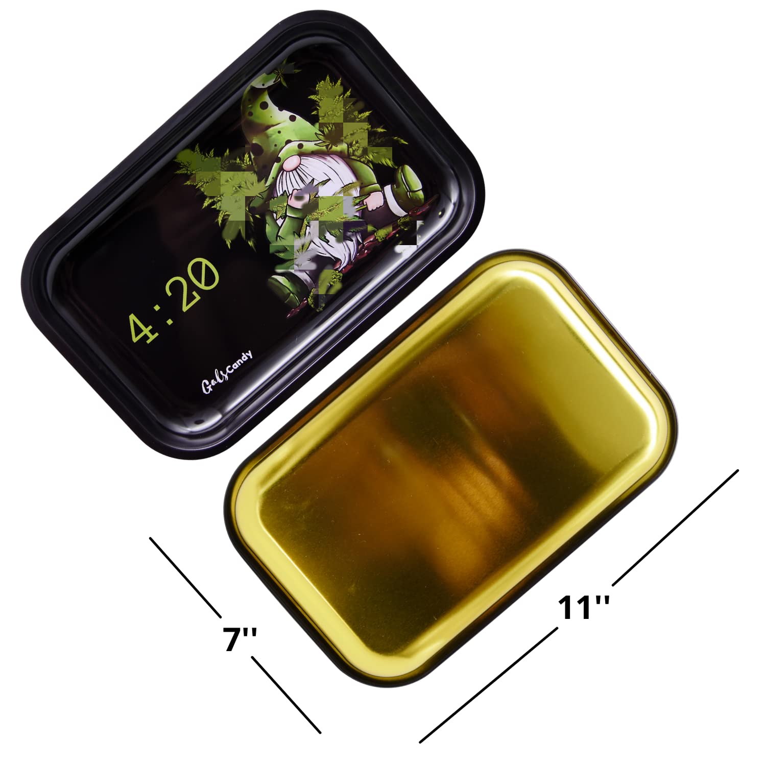 Large Rolling Tray with Harvest Gnome, Metal Rolling Trays Sleek Surface, Ideal Accessories for Travel Storage Gnome Lovers Gifts - 11'' x 7'', Black