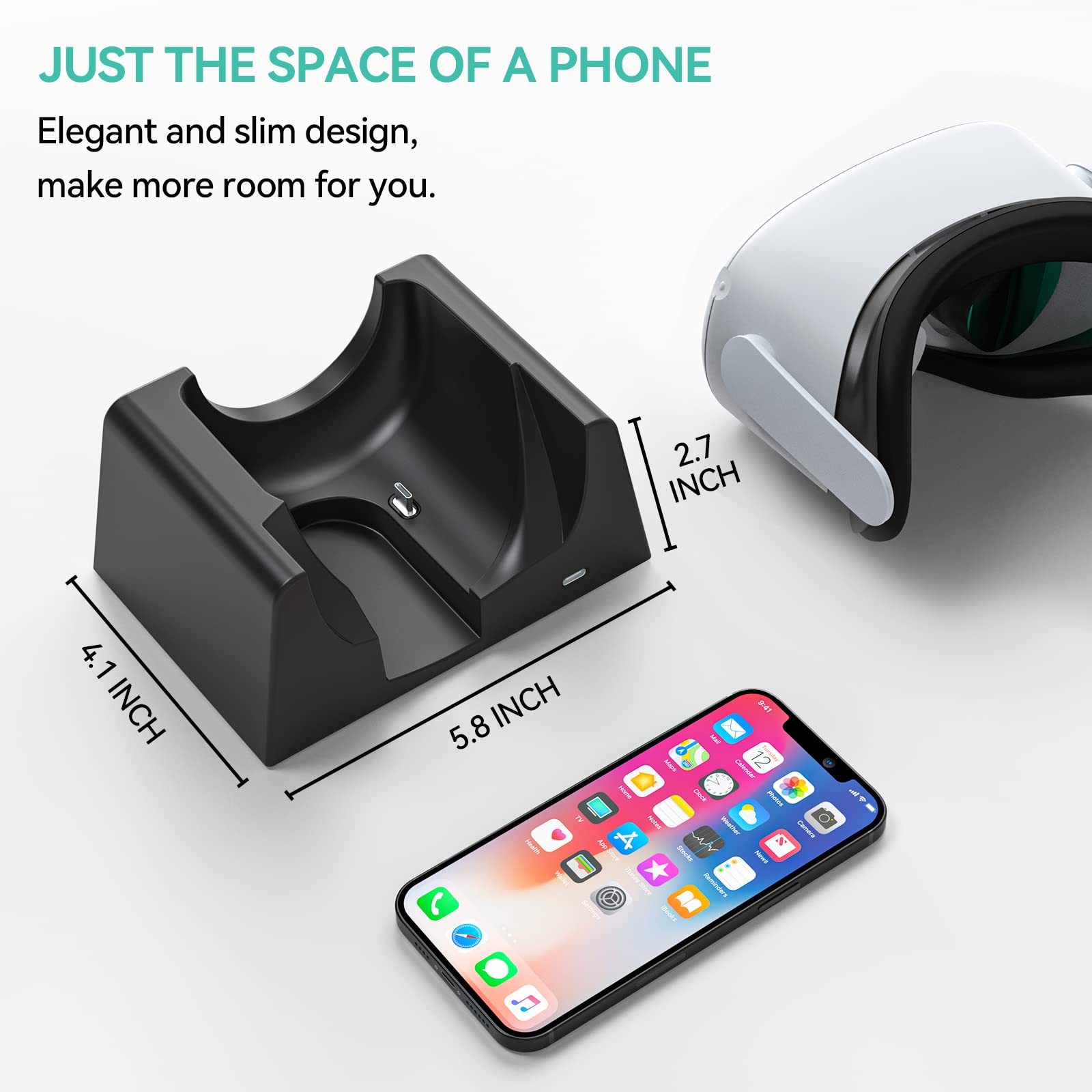 Quest 2 Charging Station, SiWiQU Mini Fast Charging Station for Quest 2, VR Charging Dock with LED Light, Safe, Portable, Come with USB C charger