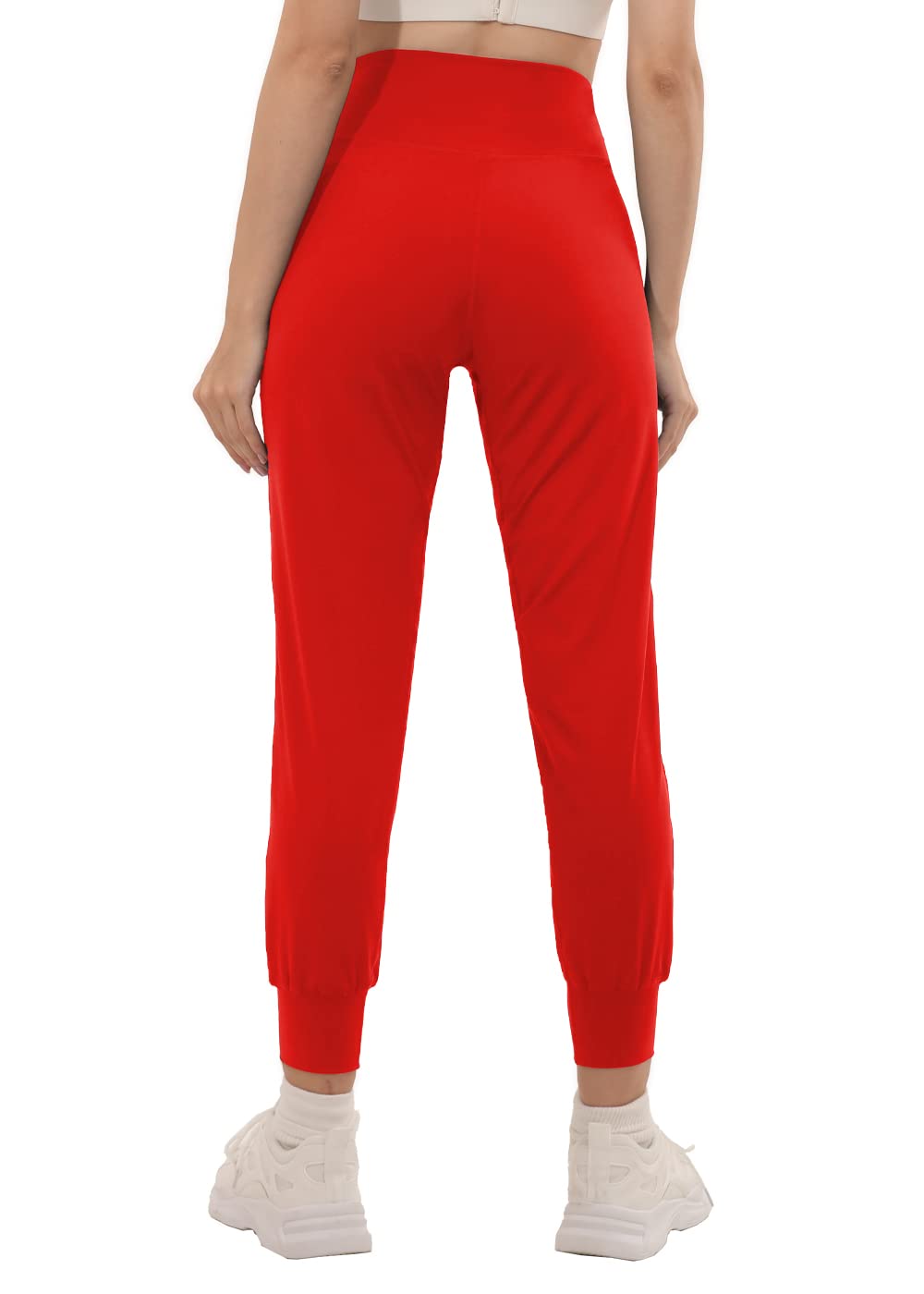 Rosemmetti Women's Joggers with Pockets,High Waist Tapered Sweatpants for Workout,Yoga,Running- Tomato red-M