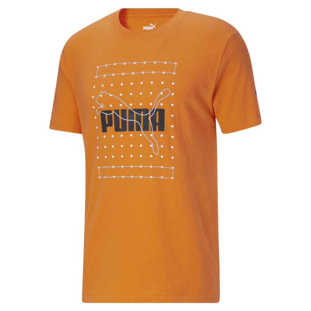 PUMA Mens Reflective Graphic Crew Neck Short Sleeve Athletic Tops Casual - Orange - Size M