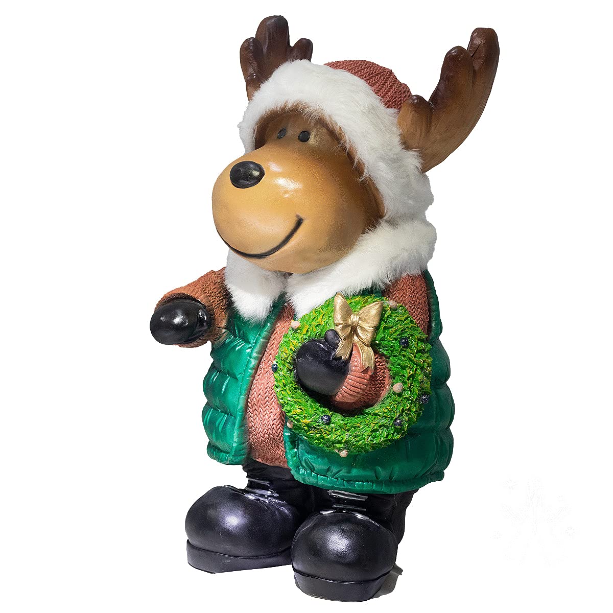 Mark Feldstein & Associates Merry Moose Holding Lantern Natural Brown 17 inch Resin Stone Christmas Door Greeter Figurine