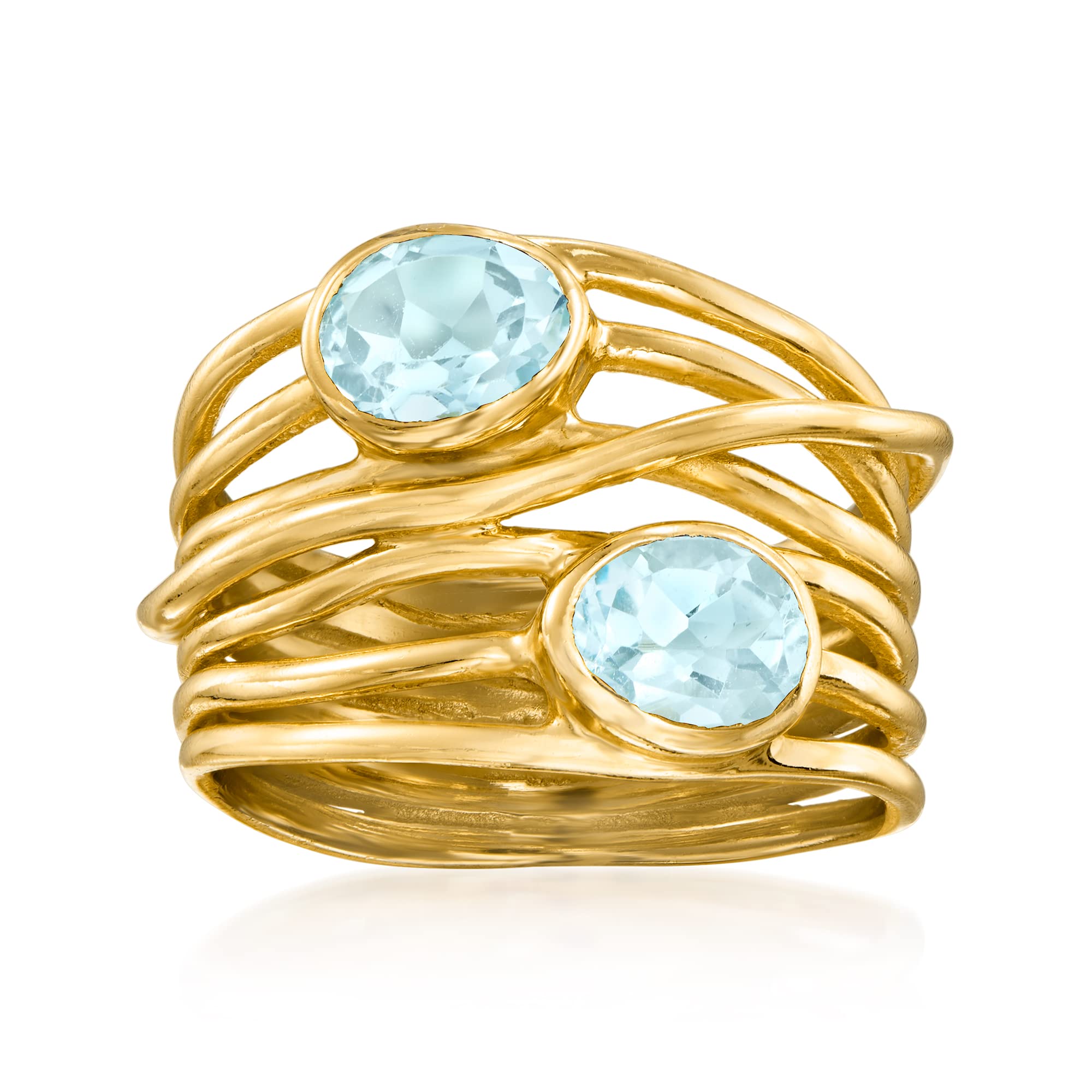 Ross-Simons 1.70 ct. t.w. Sky Blue Topaz Highway Ring in 18kt Gold Over Sterling. Size 8