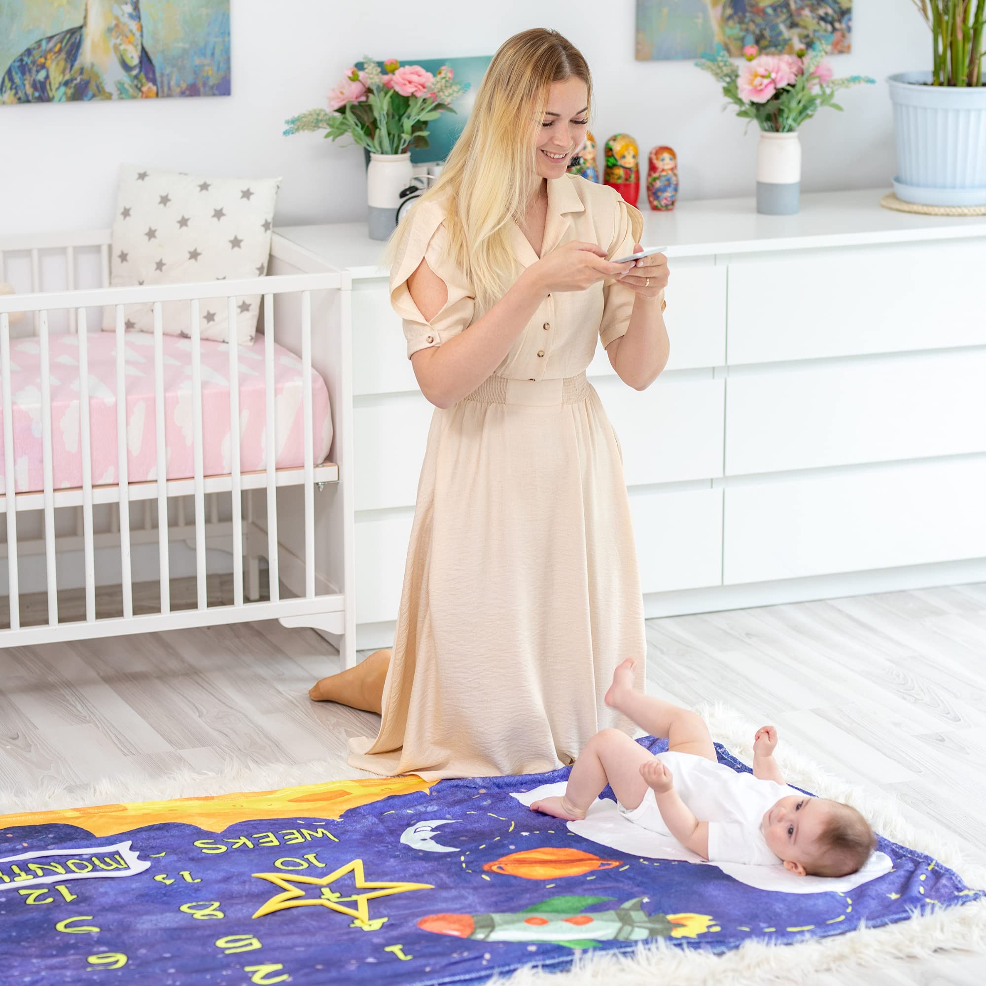 KEMINA BLANKETS Baby Monthly Milestone Blanket Boy, Milestone Blanket for Baby Boy, Outer Space Baby Blanket Nursery Includes Photography Prop, Space, Boy Milestone Blanket 60x40